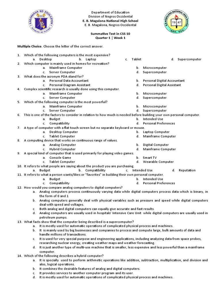 CSS G10 Q1 W1 | PDF | Central Processing Unit | Personal Computers
