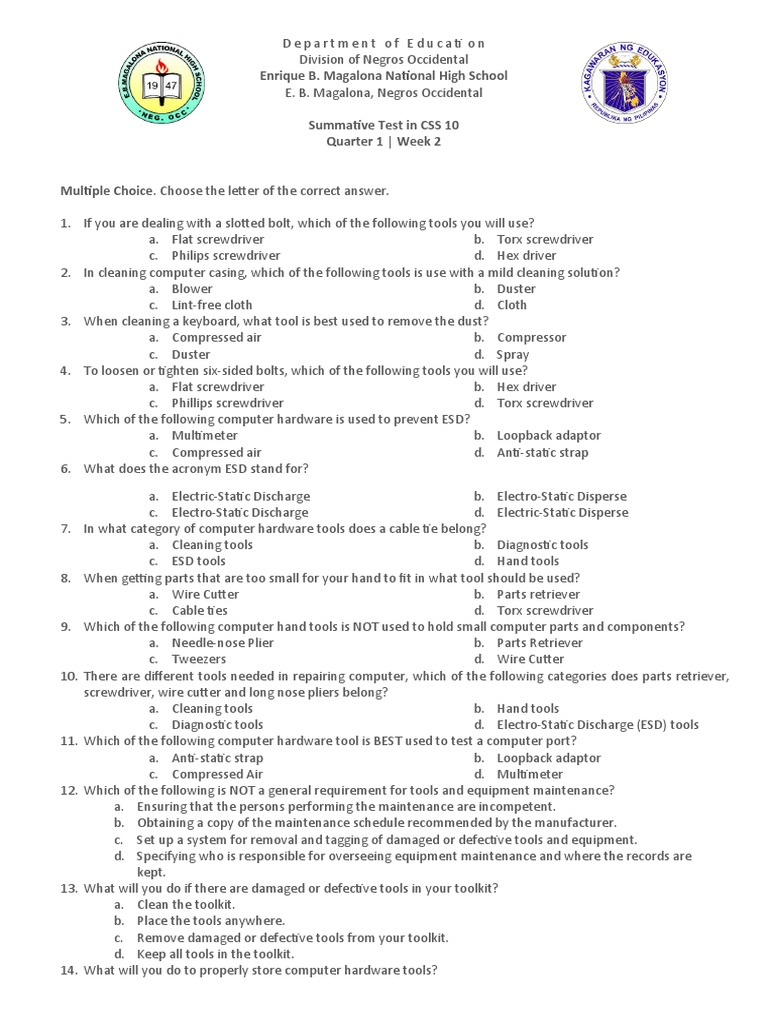 Enrique B Magalona National High School Summative Test In Css 10
