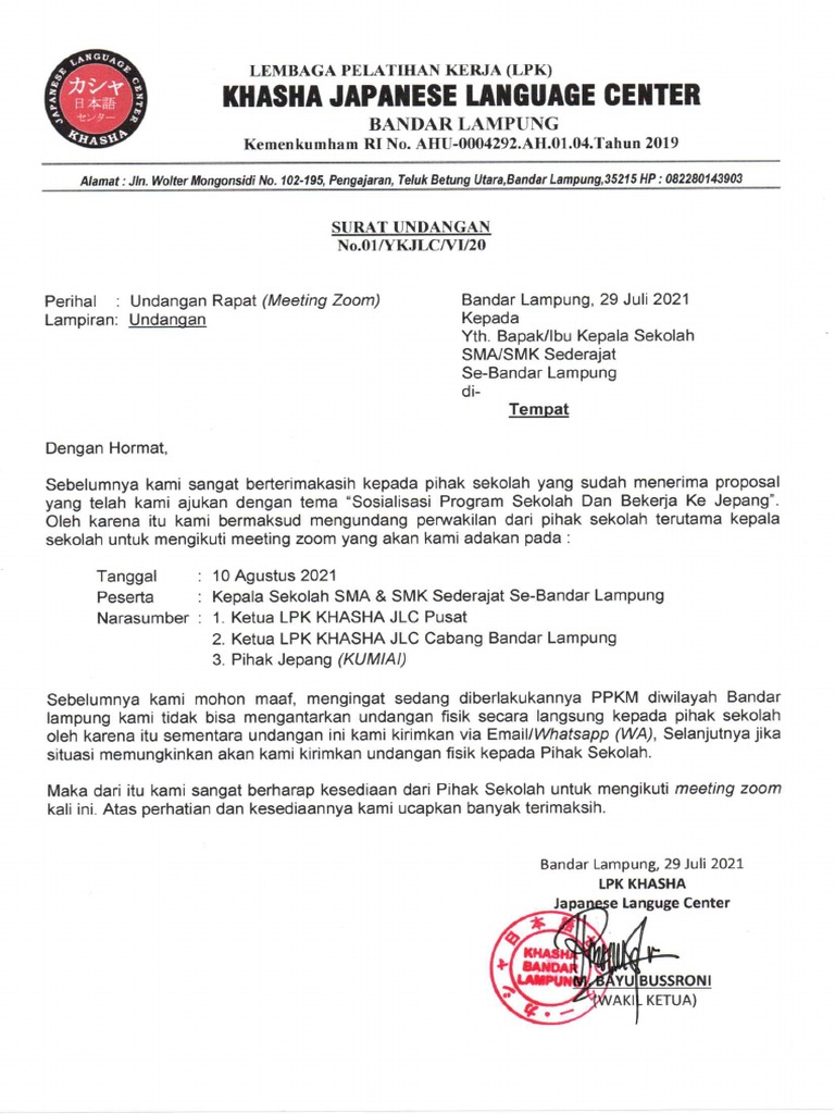 surat undangan meeting zoom | PDF