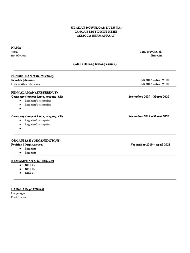 Template CV ATS Friendly Gratis | PDF