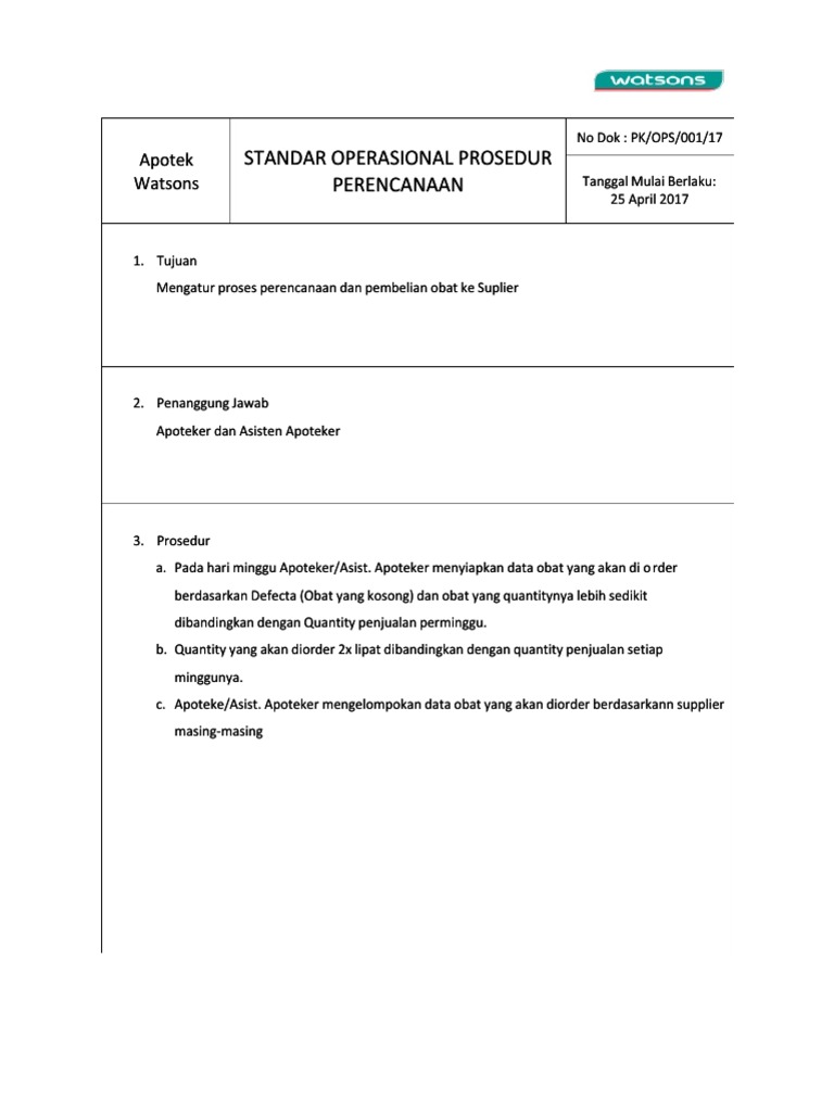 Contoh SPO Watsons | PDF