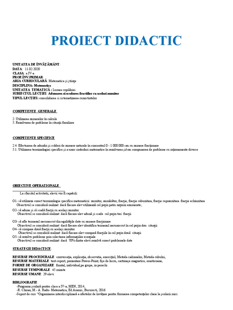 Proiect Didactic Mate | PDF