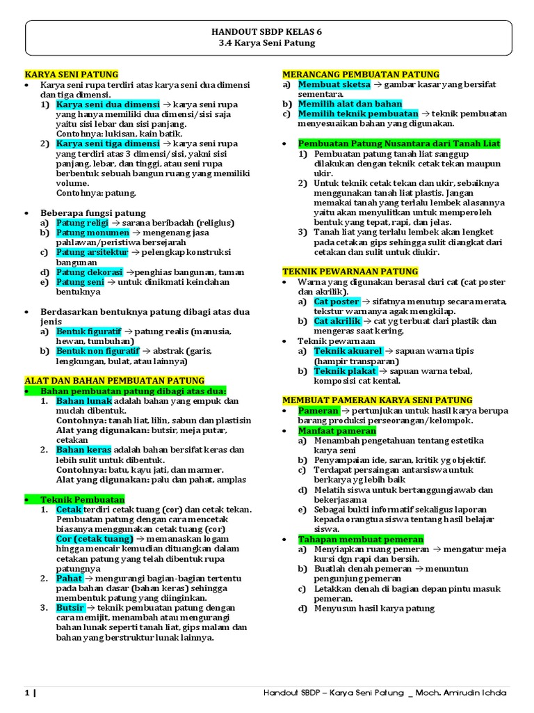 Handout Tema 1 SBDP Kelas 6 | PDF