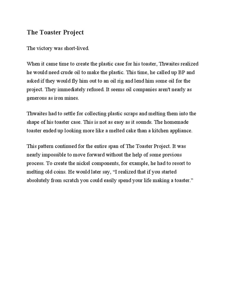 The Toaster Project | PDF | Wright Brothers