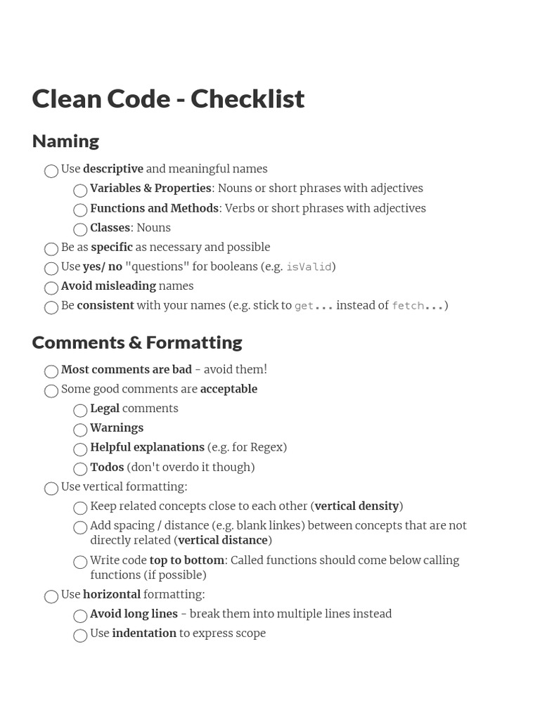 Clean Code Checklist Pdf