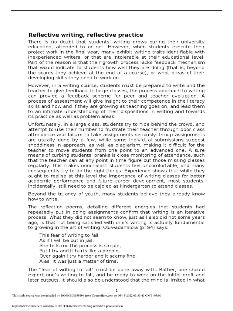 Reflective Writing Reflective Practice | PDF | Critical Thinking | Literacy