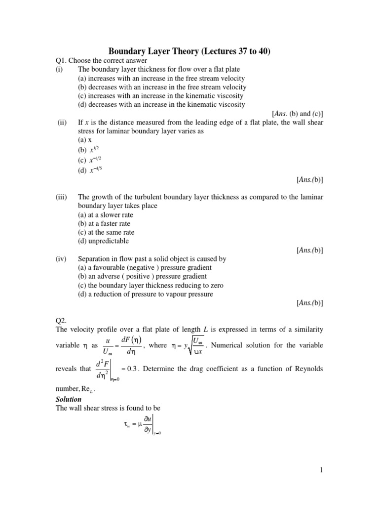 Ques Ans After Lecture 40 | PDF | Boundary Layer | Mechanical Engineering