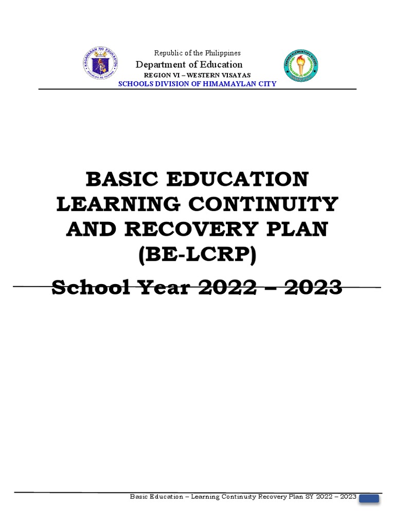 Carmen Elementary School's Basic Education Learning Continuity Recovery Plan for School Year ...