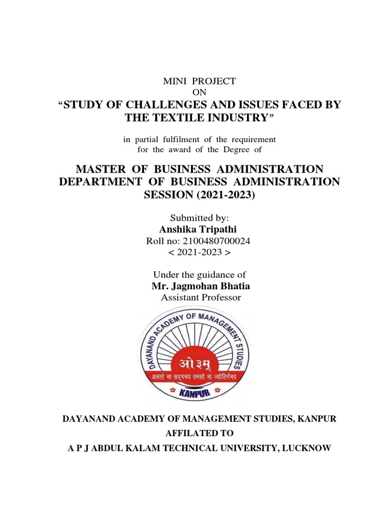 Anshika Tripathi Mini Project Report | PDF | Economies | Textiles