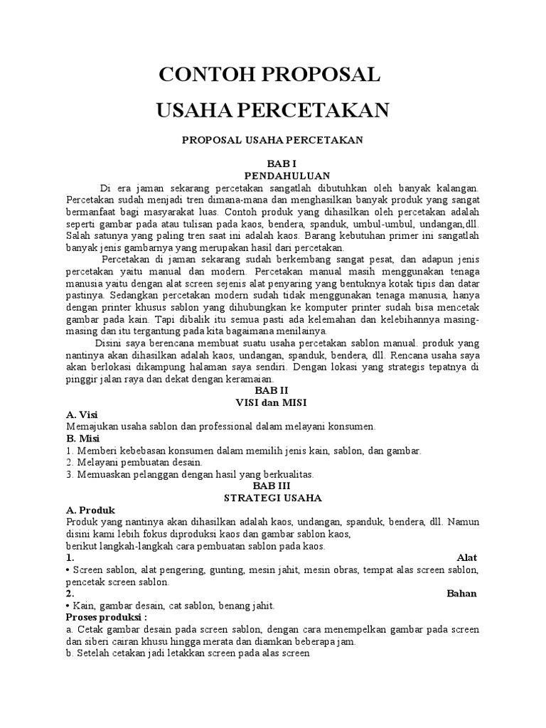 Proposal Usaha Percetakan Sablon Kaos | PDF | Karier & Perkembangan ...