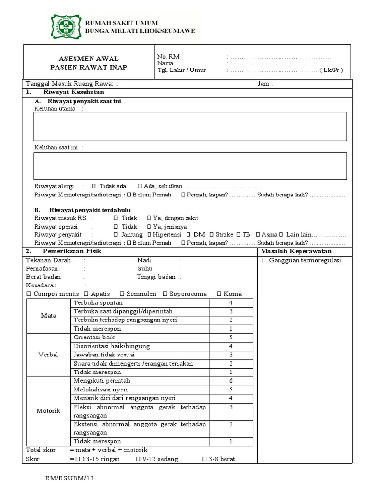 Asesmen Awal Keperawatan Rawat Inap | PDF