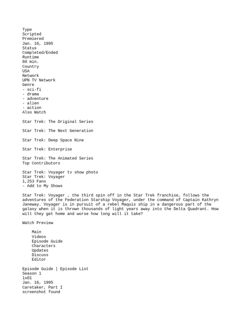 Star Trek: Voyager Episode Guide | PDF | Star Trek: Voyager | Star Trek