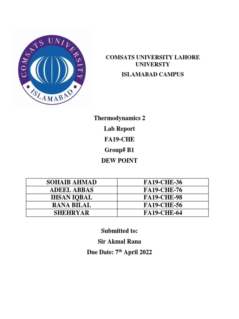 Dew Point - Thermo 2 Lab Report B1 (DEW POINT) | PDF | Humidity | Water ...