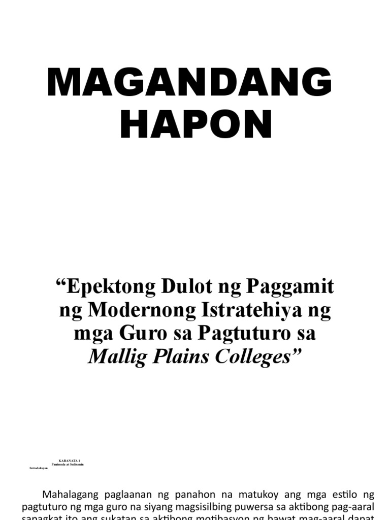 Epektong Dulot NG Paggamit NG Modernong Istratehiya | PDF