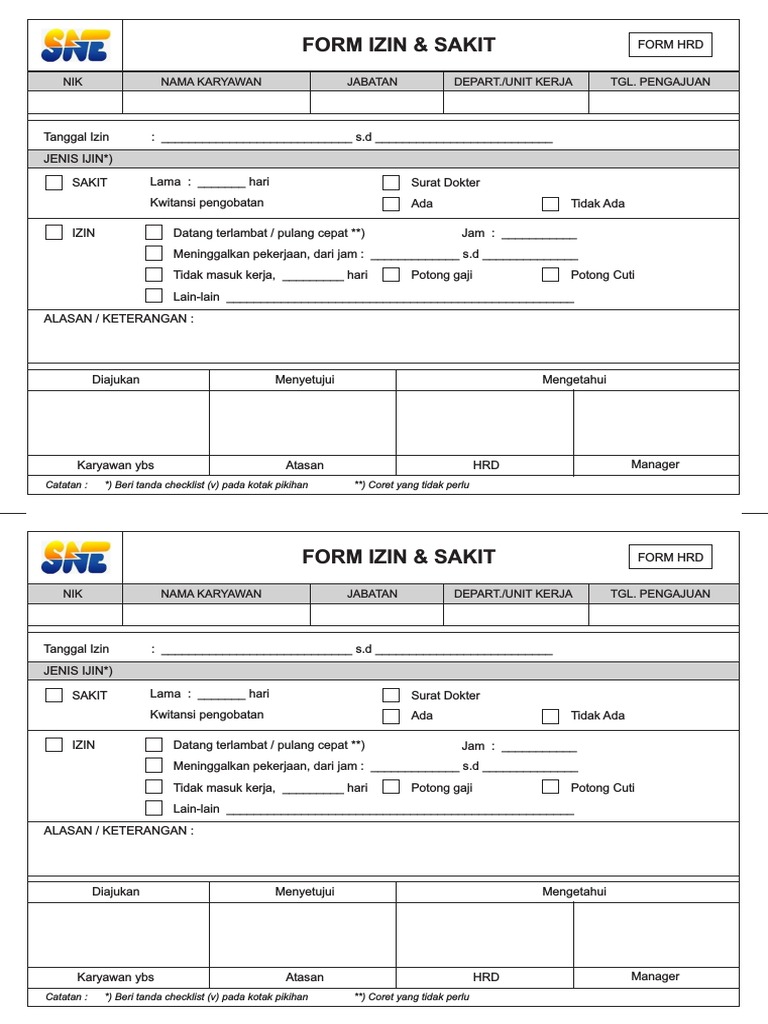 Form Izin Dan Sakit | PDF