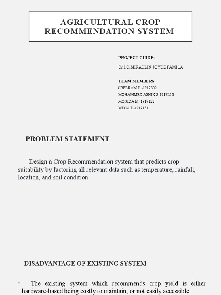 Agricultural Crop Recommendation System | PDF | Machine Learning | Agriculture