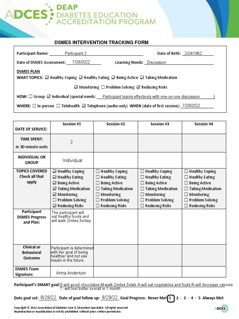DSMES Intervention Tracking (Chart 2) | PDF | Healthy Diet | Psychology