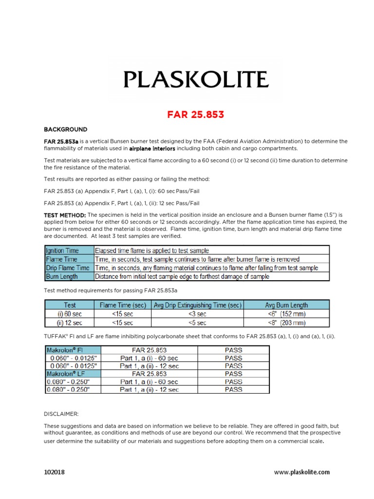 Standard 14 CFR Far 25.853 (Federal Aviation Regulation) | PDF
