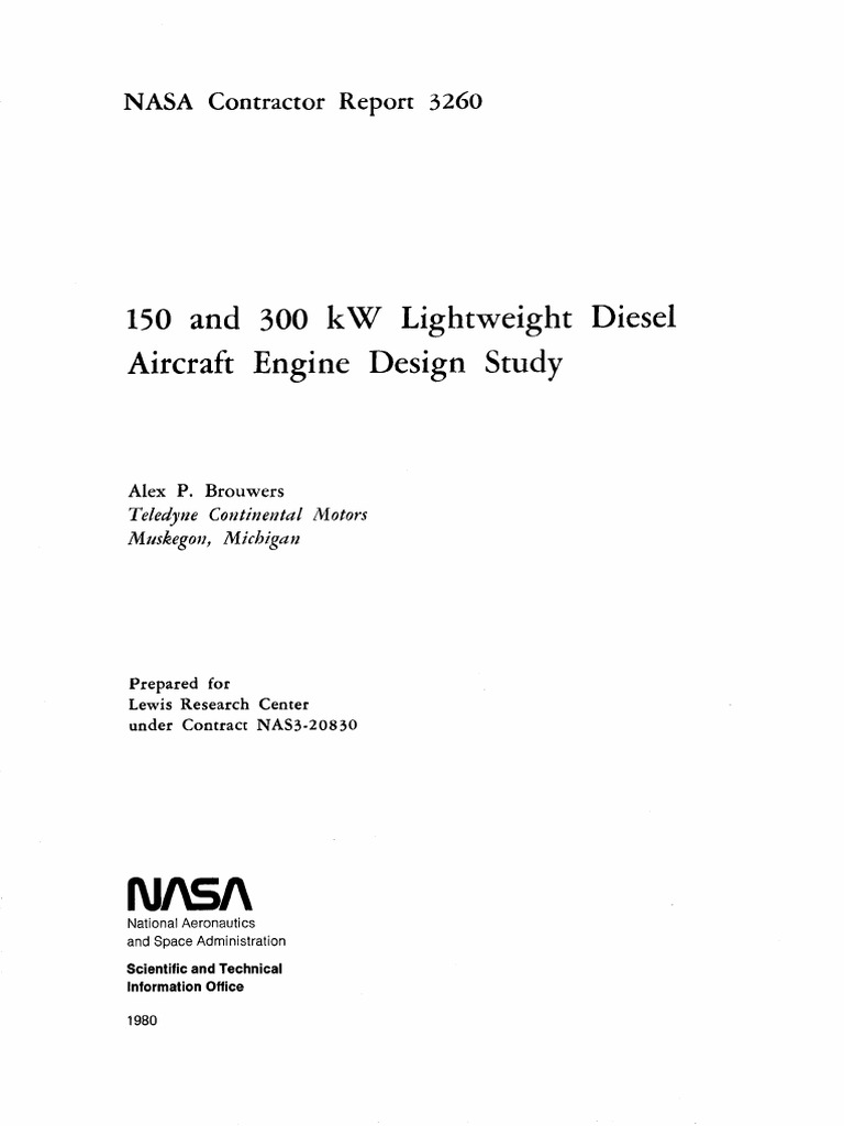 150 300 KW Diesel Aircraft Engine Design Study: and Lightweight | PDF ...