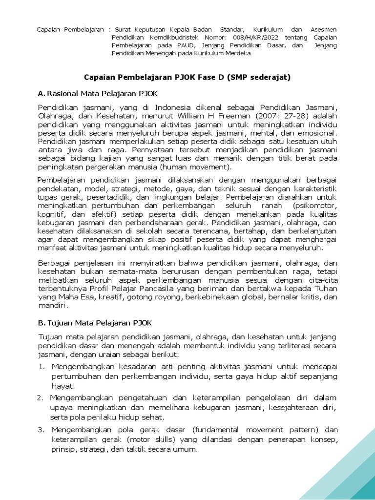 CP Pjok Fase D | PDF