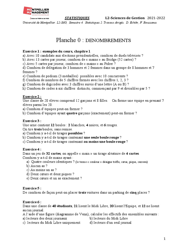 Planche de TD Stat | PDF | Espérance mathématique | Indice boursier