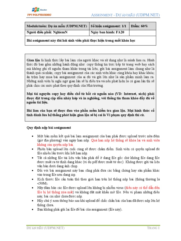 SOF205 - Du An Mau (UDPM - NET) - Assignment | PDF