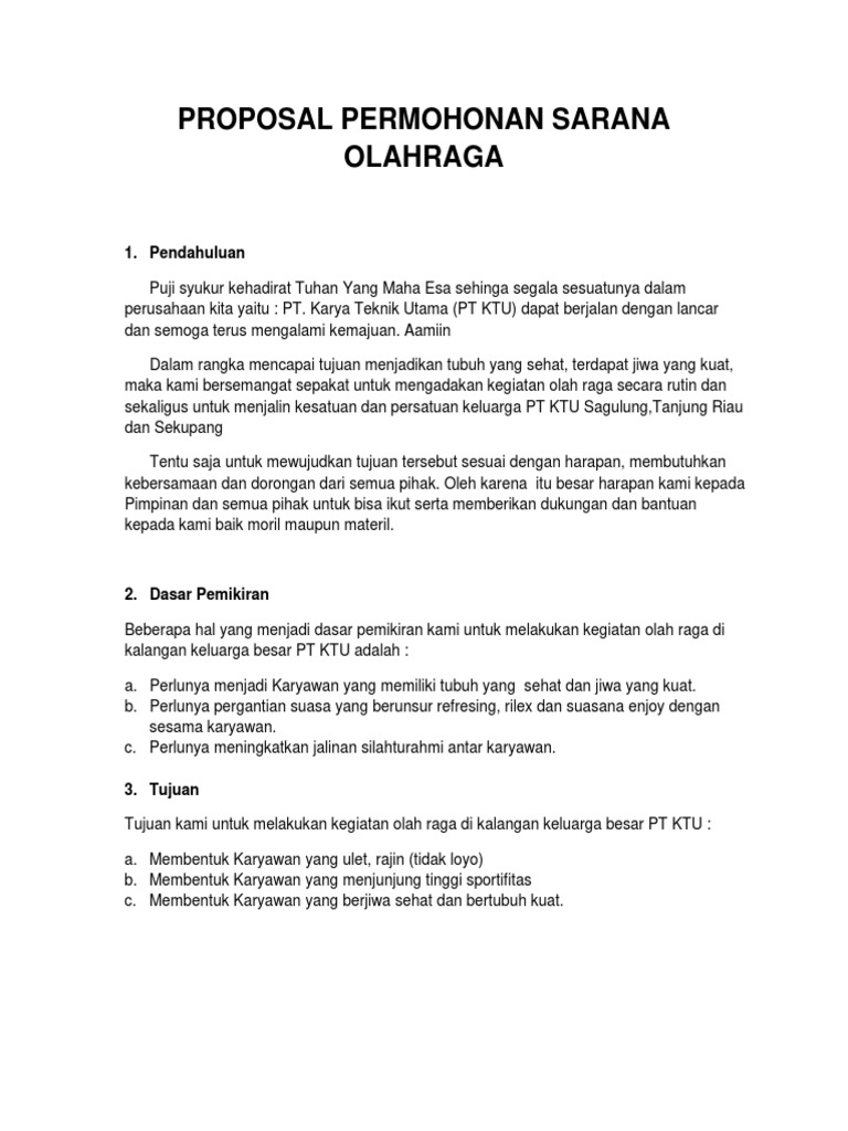 Proposal Permohonan Sarana Olahraga | PDF