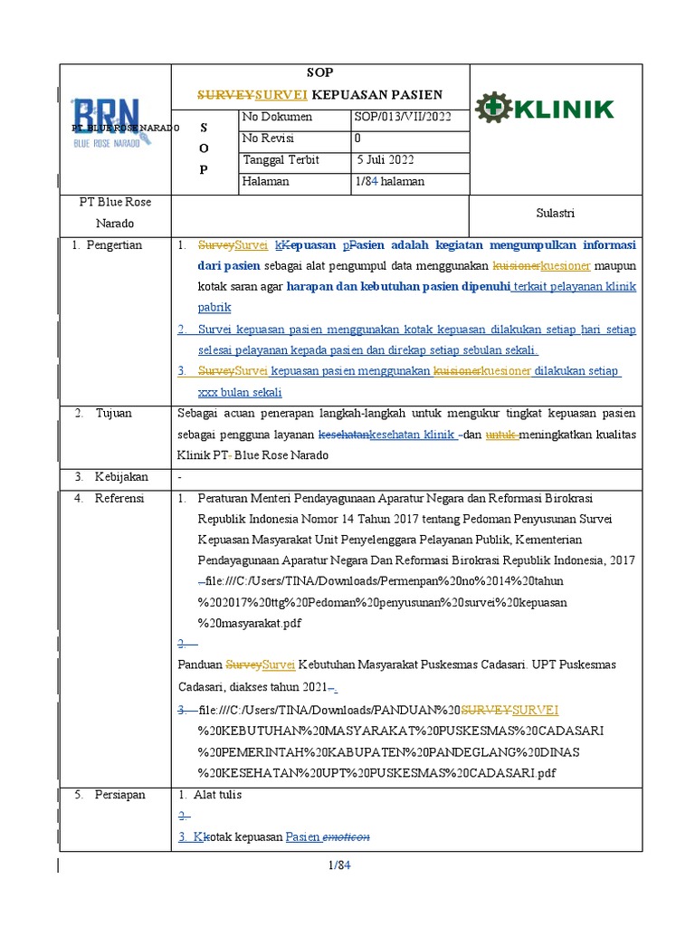 SOP Survey Kepuasan Pasien | PDF