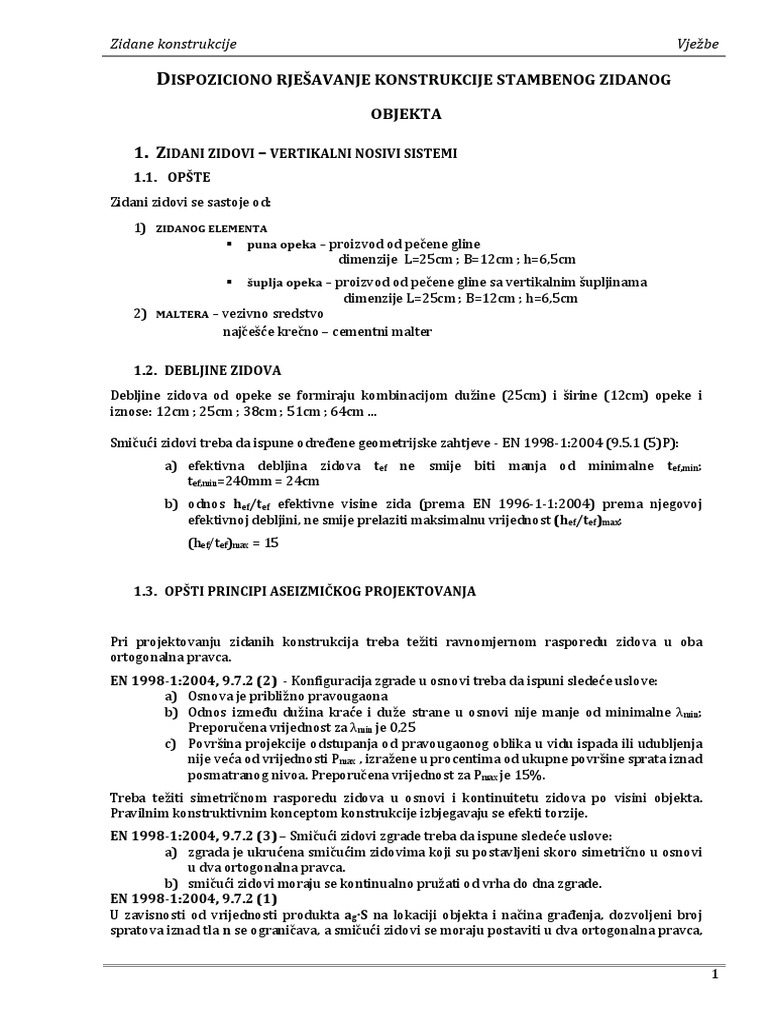 Zidane Konstrukcije - Proracun Novo (EN 1996-1) | PDF