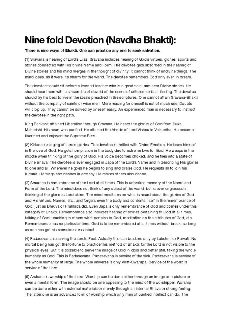 Nine Fold Devotion (Navdha Bhakti) | PDF | Love Of God | Bhakti