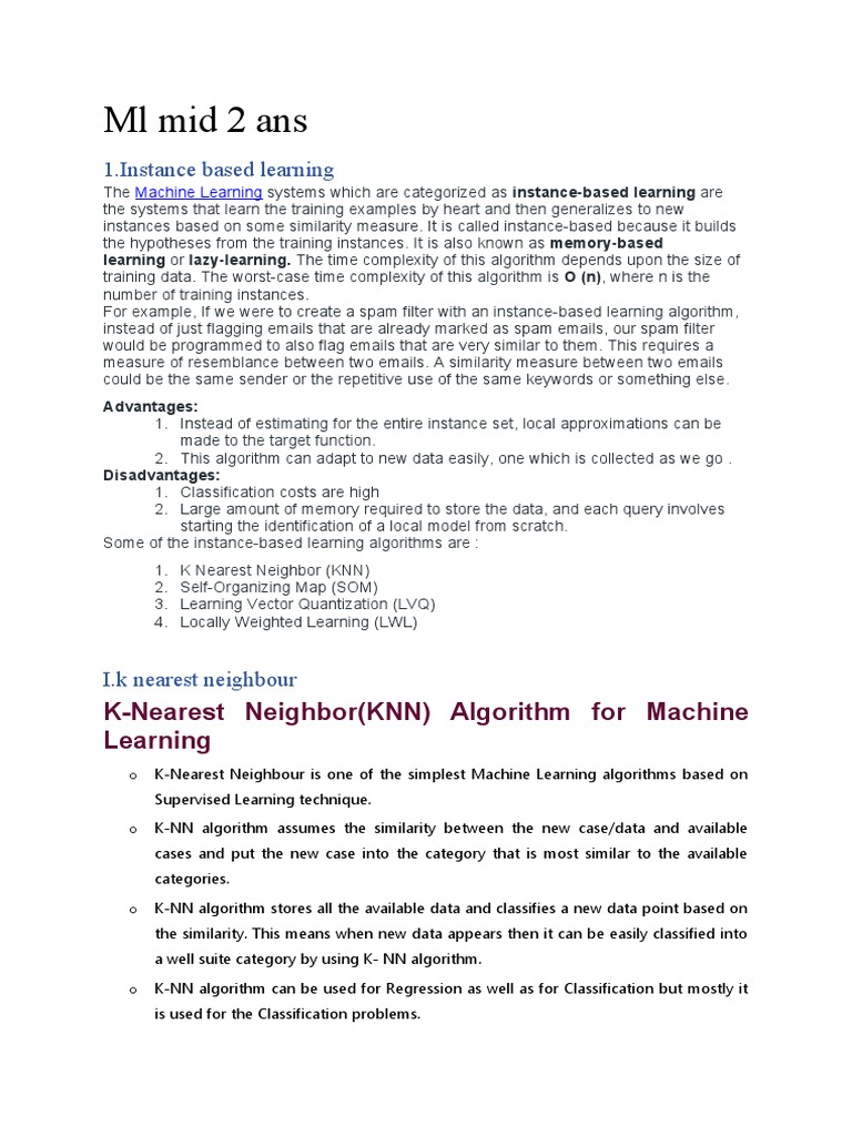 ML Mid2 Ans | PDF | Computational Neuroscience | Learning