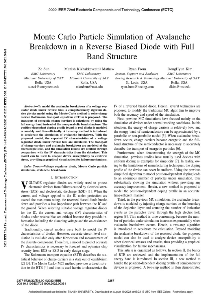 Monte Carlo Particle Simulation of Avalanche Breakdown in A Reverse Biased Diode With Full Band ...