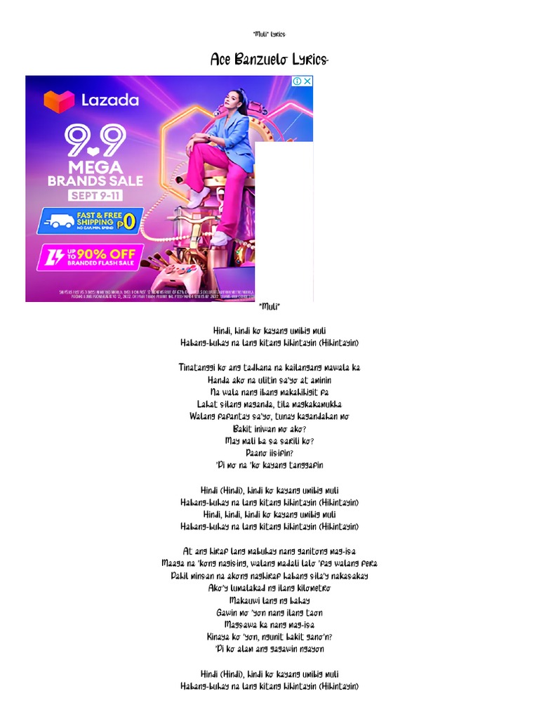 Ace Banzuelo - Muli Lyrics | PDF