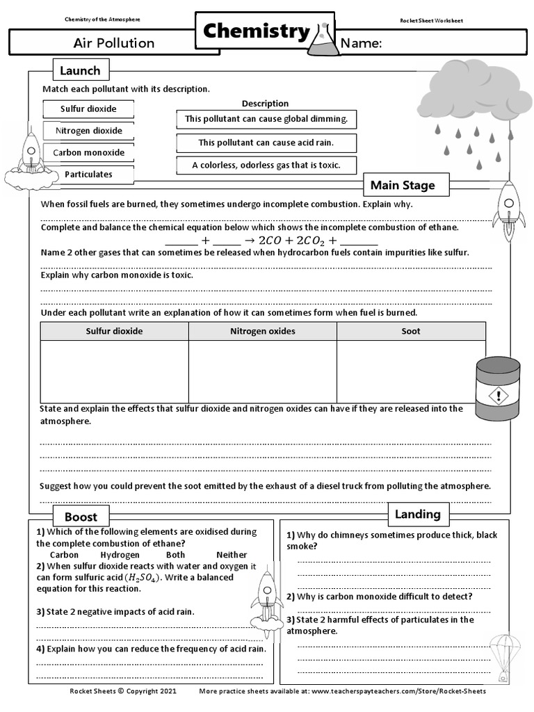 Air Pollution Worksheet (Rocket Sheets) | PDF | Combustion | Oxide