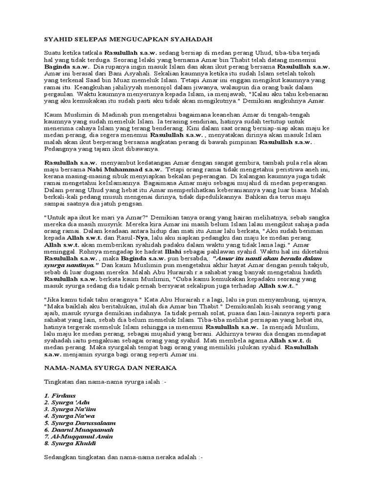 Syahid Selepas Mengucapkan Syahadah | PDF