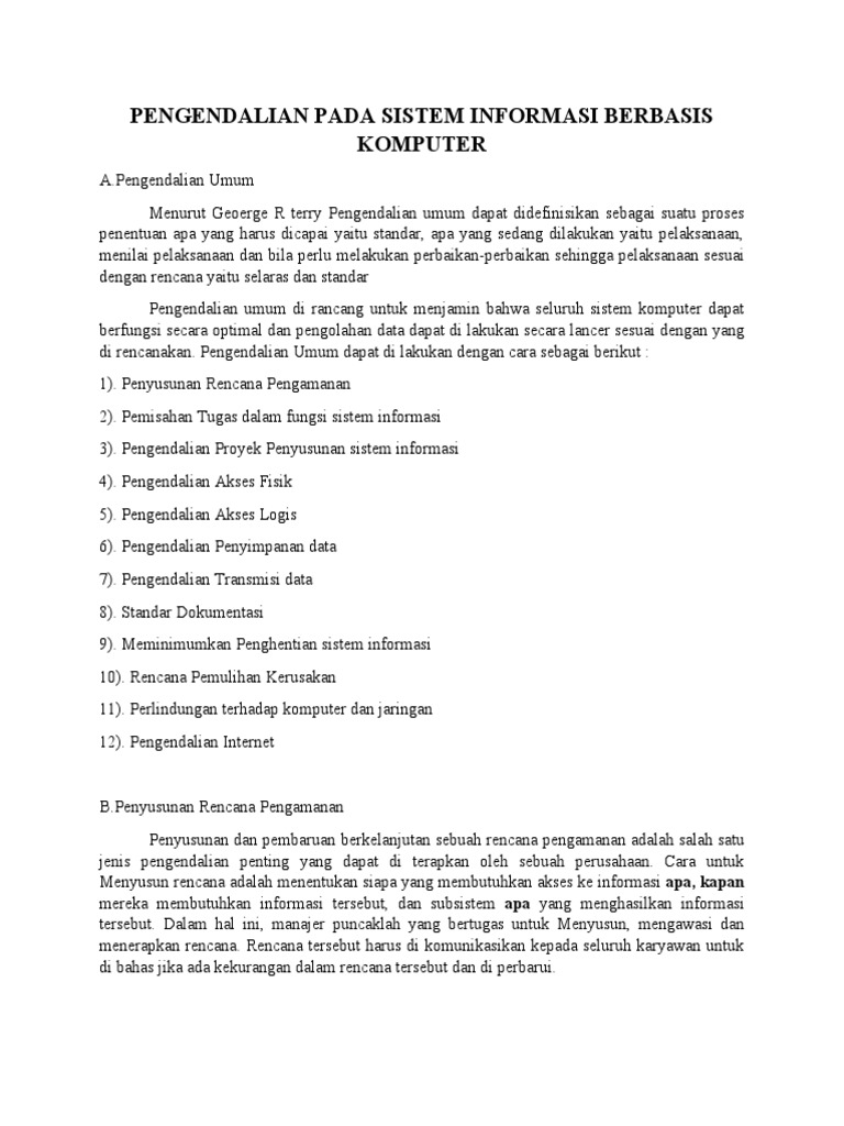 Pengendalian Pada Sistem Informasi Berbasis Komputer | PDF
