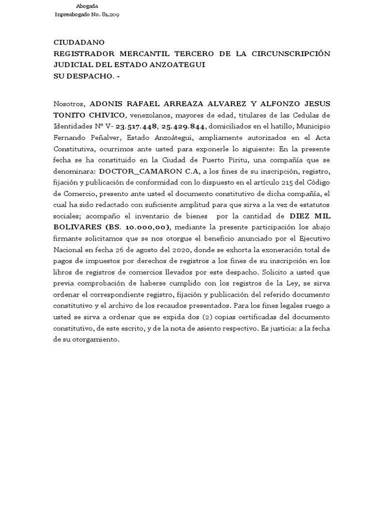 Documento Compañia Anonima Adonis Dr. Camaron | PDF | Compartir (Finanzas) | Venezuela