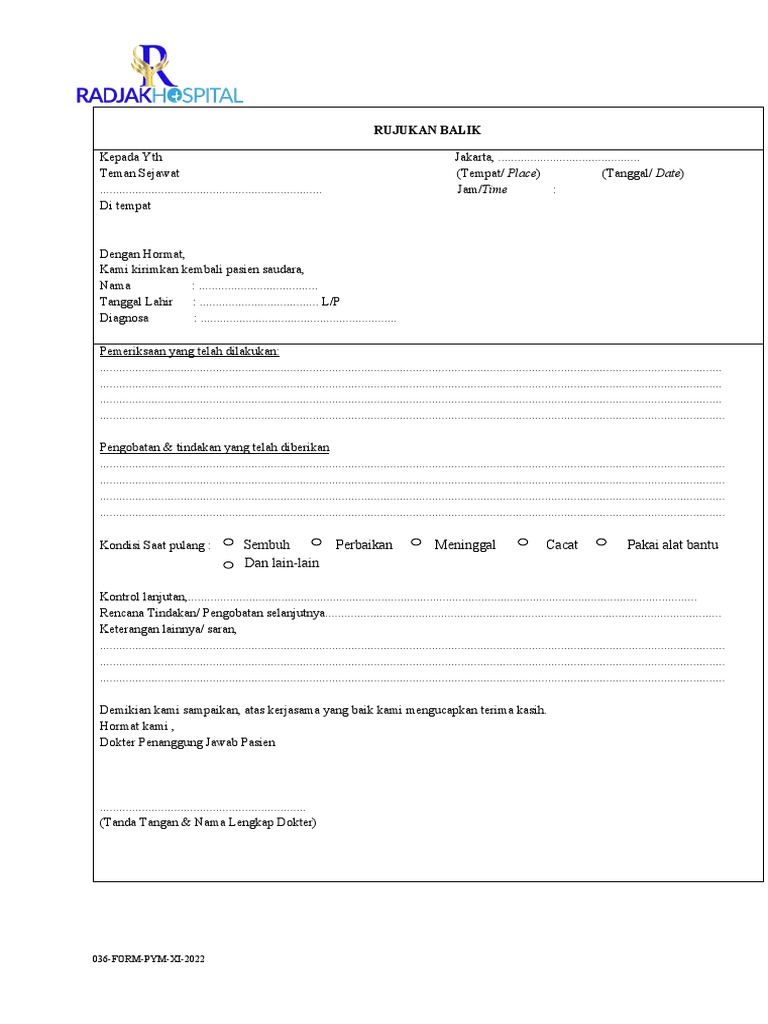 Formulir Rujuk Balik | PDF