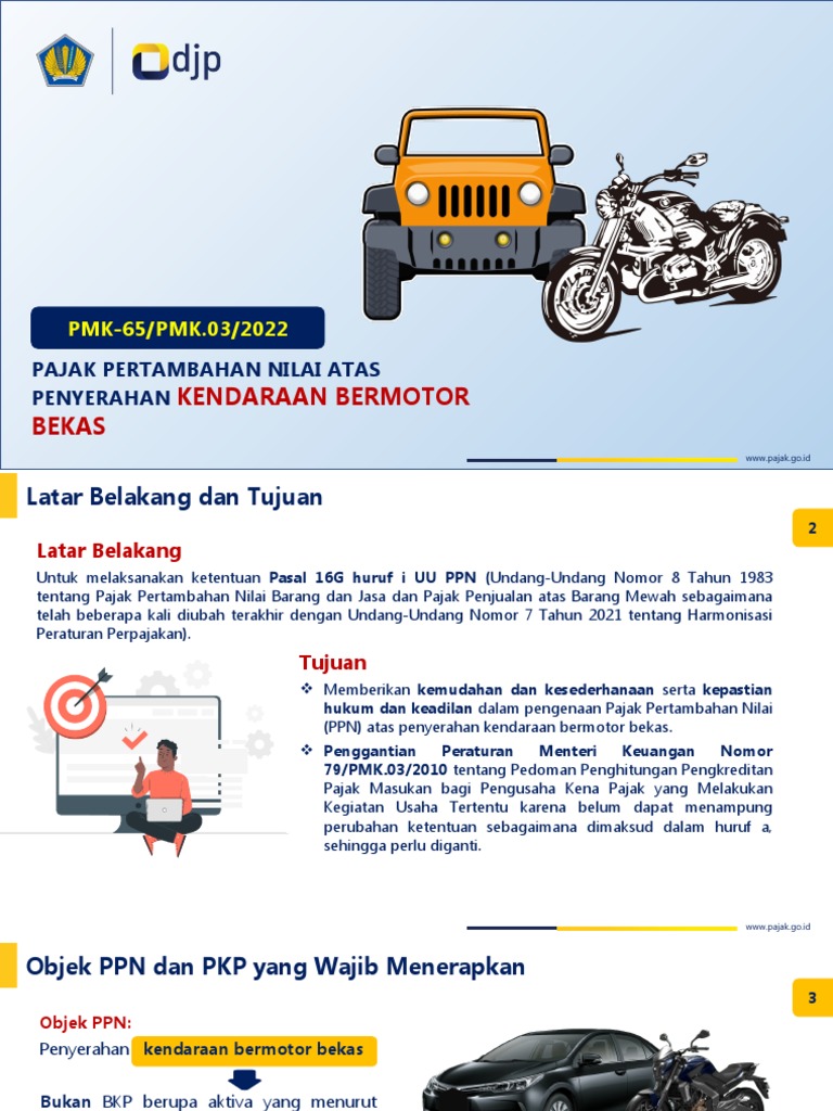 PMK 65 2022 PPN Atas Penyerahan Kendaraan Bermotor Bekas | PDF