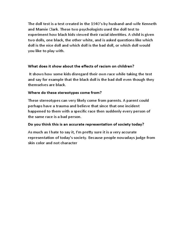 Impact of the Doll Test on Racial Identity | PDF | Social Science