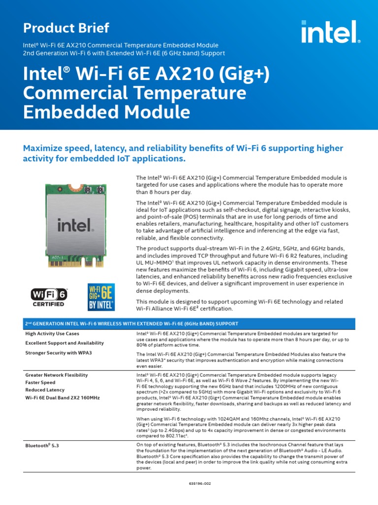 Intel WiFi 6E AX210 Commercial Temp Embedded Module - Product Brief ...