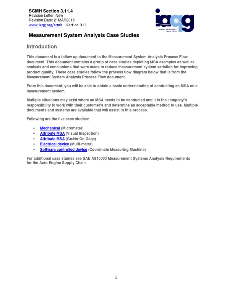 SCMH 3.11.4 MSA Case Studies Rev New Dated 21MAR2018 | PDF | Calibration | Statistics