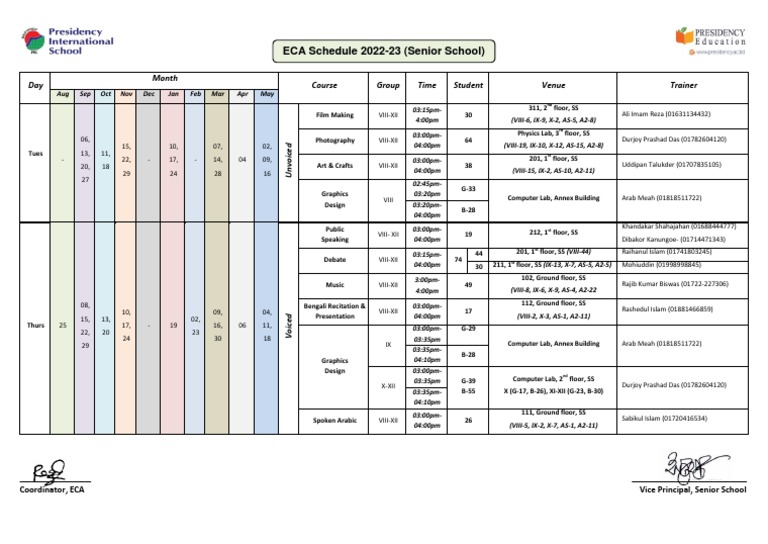 ECA Course Schedule 2022-23 (SS) | PDF