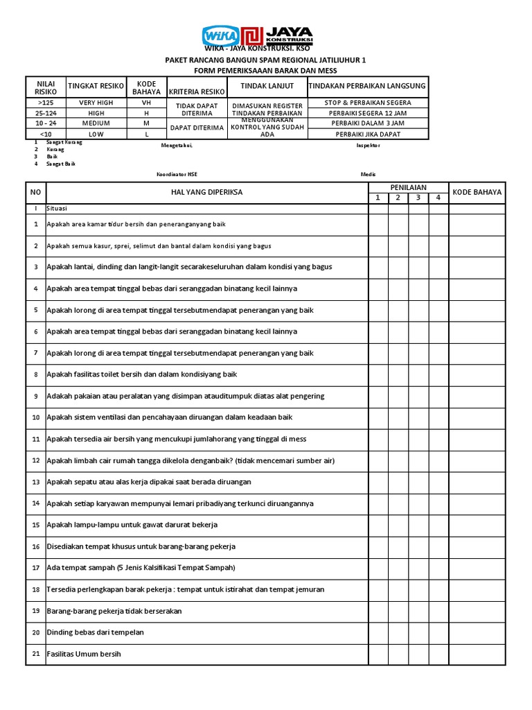 Form Inspeksi Barak | PDF