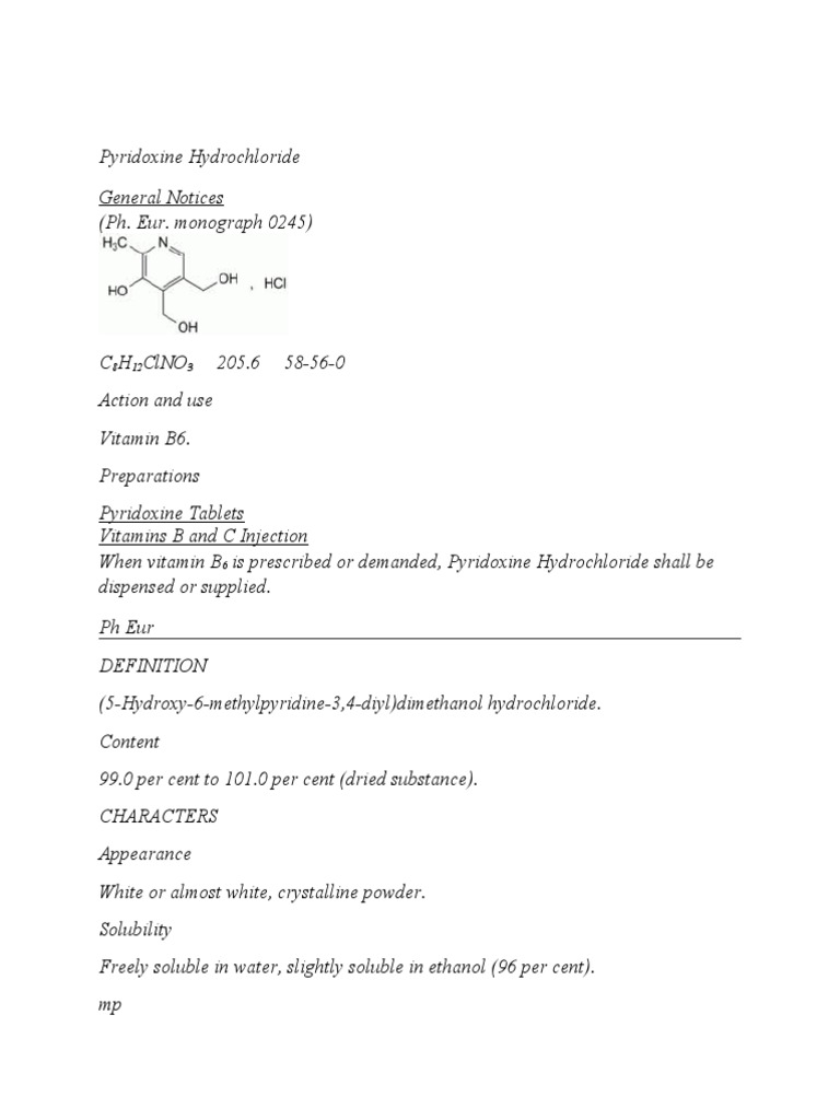 Pyridoxine Hydrochloride BP | PDF | Chromatography | Solubility