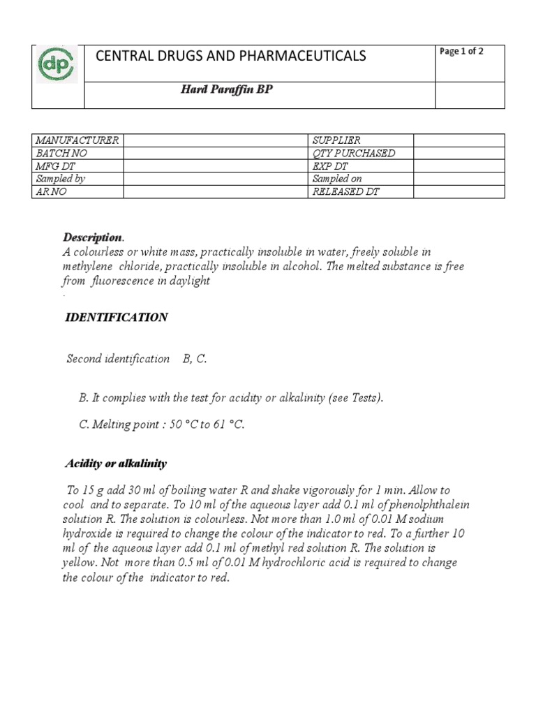 Hard Paraffin BP | PDF | Solubility | Alkane