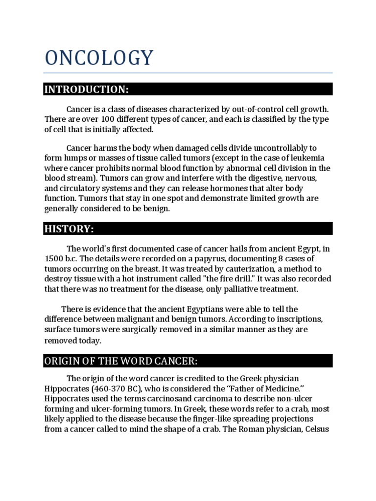 Oncology: Origin of The Word Cancer | PDF | Radiation Therapy | Cancer