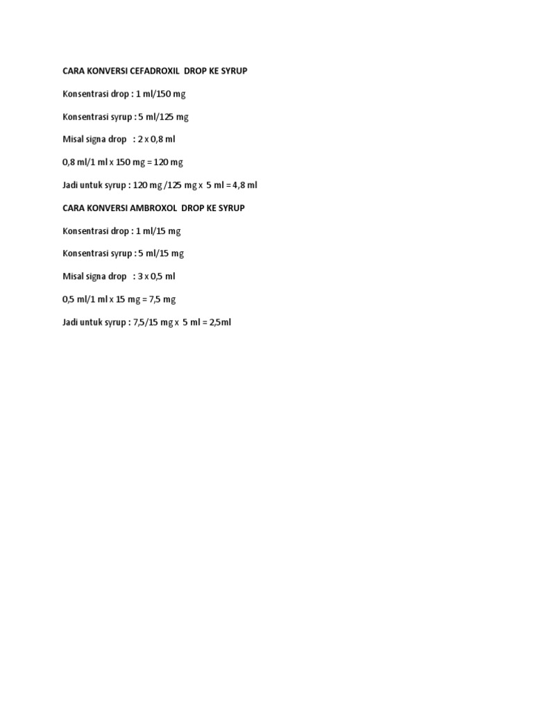 Cara Konversi Cefadroxil Drop Ke Syrup | PDF