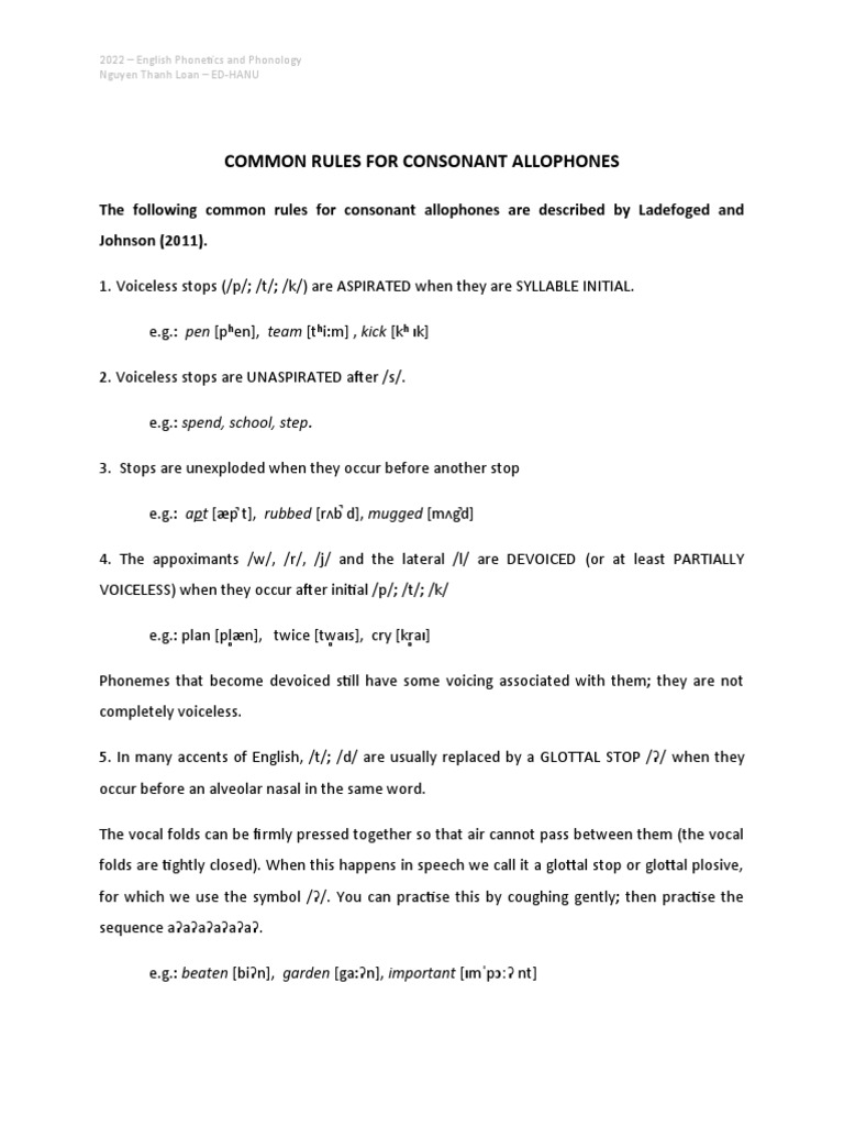Consonant Allophone Rules in English | PDF | Consonant | Syllable
