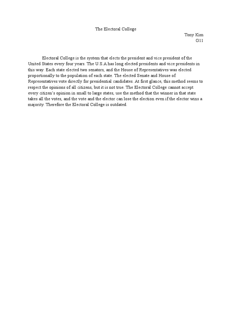 Essay Homwork - The Electoral College | PDF
